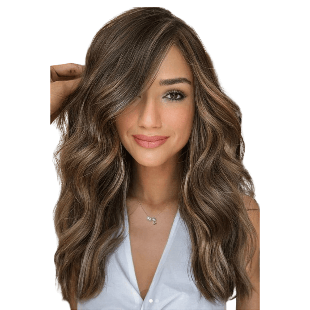Full Shine Virgin Human Hair Toppers with Fishnet Base Balayage Brown ...