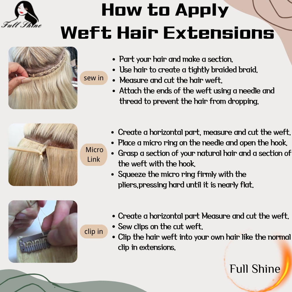 Weft Hair Extensions, 100% Real Hair Weft Extensions - Full Shine® Official