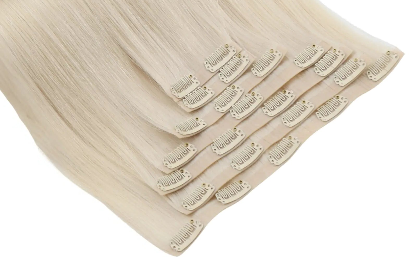 Full Shine blonde lowlights clip in extensions featuring a soft, flat ...