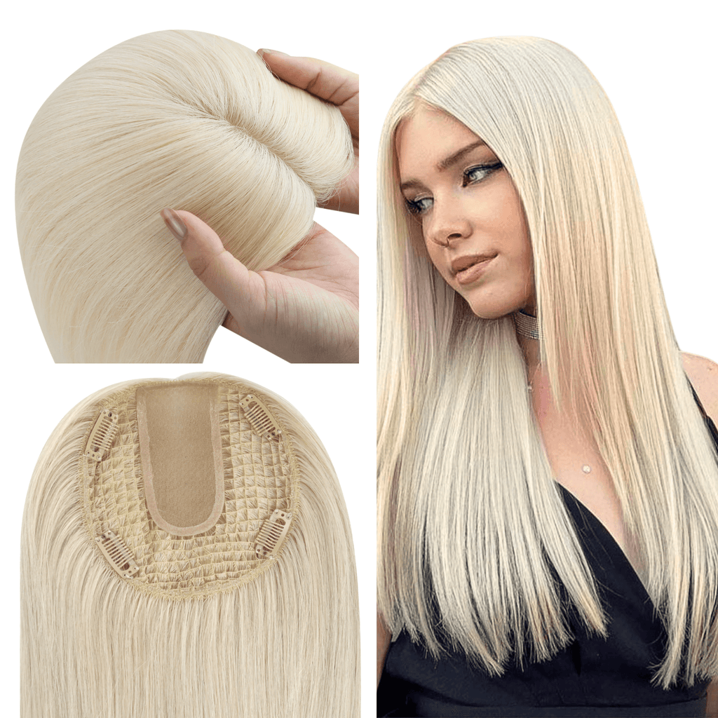 Virgin Human Hair Toppers with Fishnet Base Platinum Blonde Clip-in ...