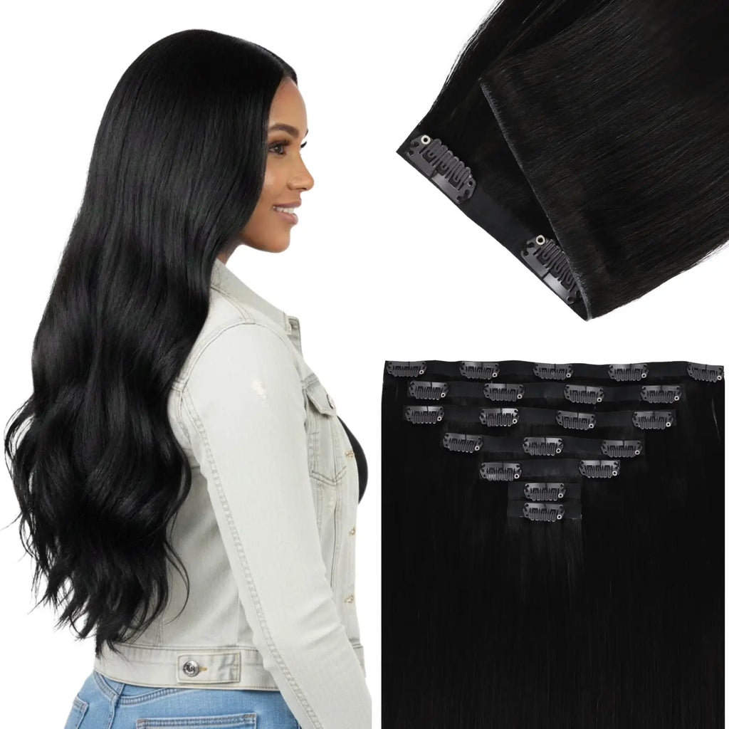 Black Invisible Injection Clip Ins – Real Human Hair Extensions by Full ...
