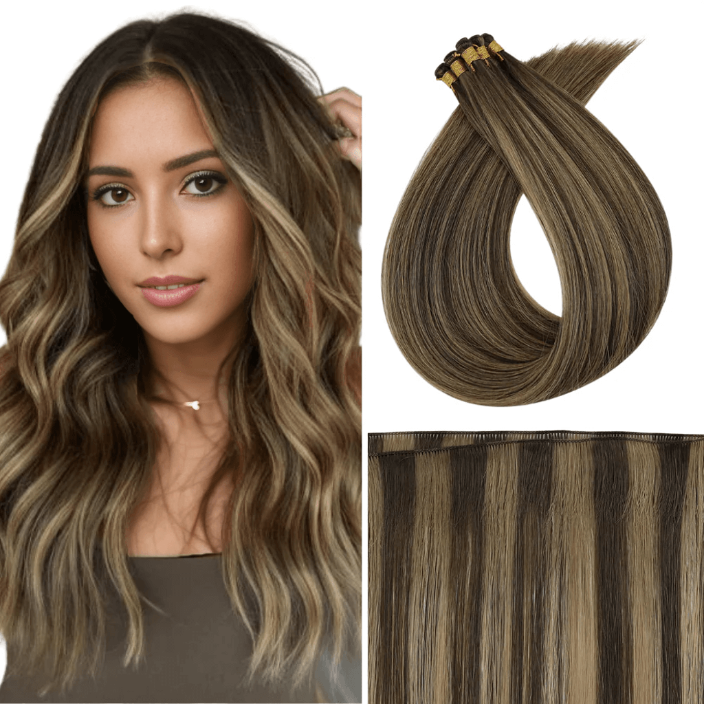 Hand Tied Wefts Full Shine Balayage Brown Virgin Brazilian Hair ...